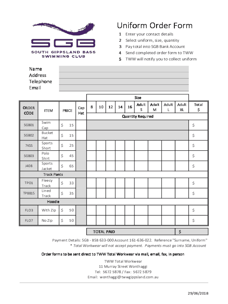 Fillable Online TWW Order Form.xlsx Fax Email Print - pdfFiller