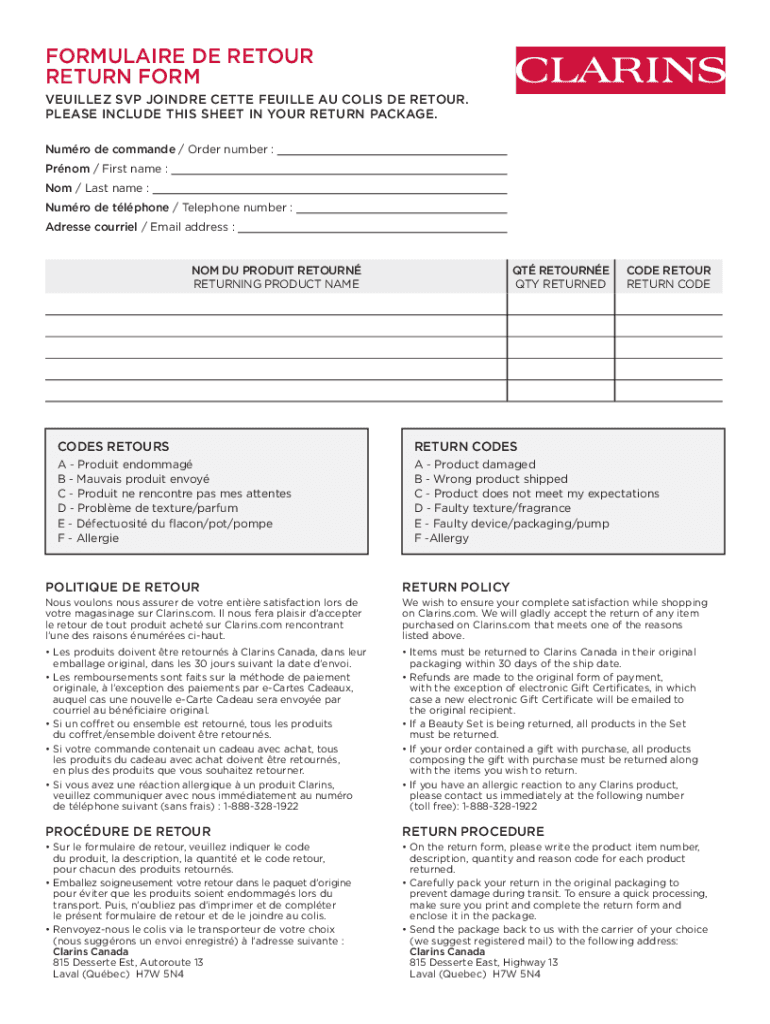 Remplissable En Ligne return authorization form - French translation ...