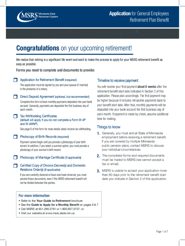 Fillable Online Application for General Employees Retirement Plan ...