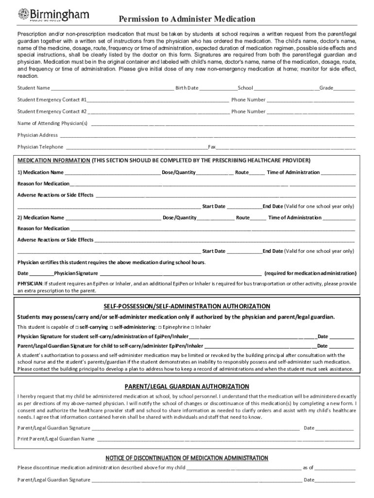 Fillable Online request to administer medicine at school Fax Email ...