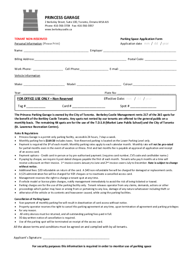 Fillable Online PRINCESS GARAGE - Toronto - Berkeley Castle Fax Email ...
