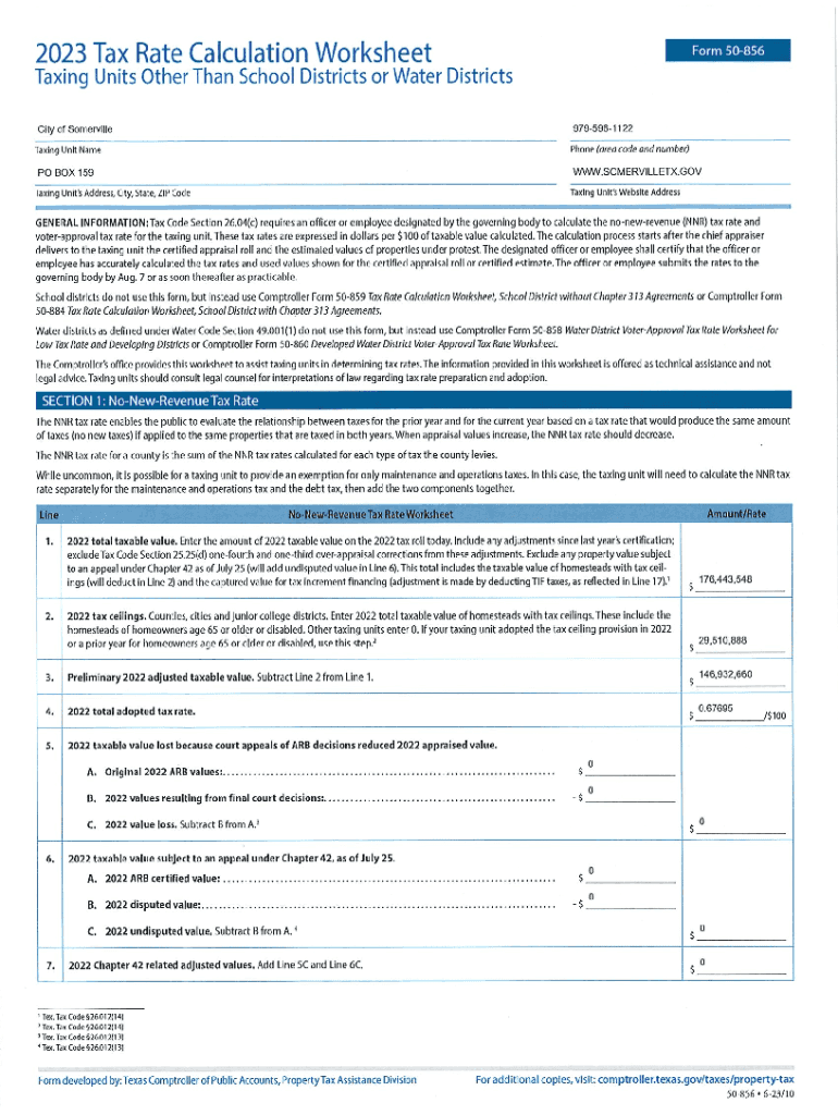 Fillable Online 2023 Tax Rate Calculation Worksheet - Pecos County Fax ...