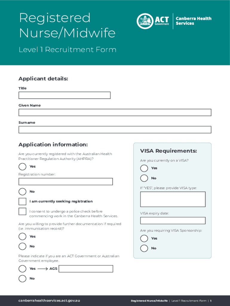 Fillable Online Registered Nurse/Midwife Level 1 Recruitment Form Fax ...