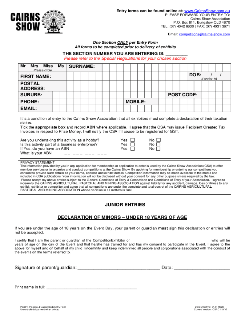 Fillable Online Poultry-Pigeons-Caged-Birds-Entry-Form- ... Fax Email ...