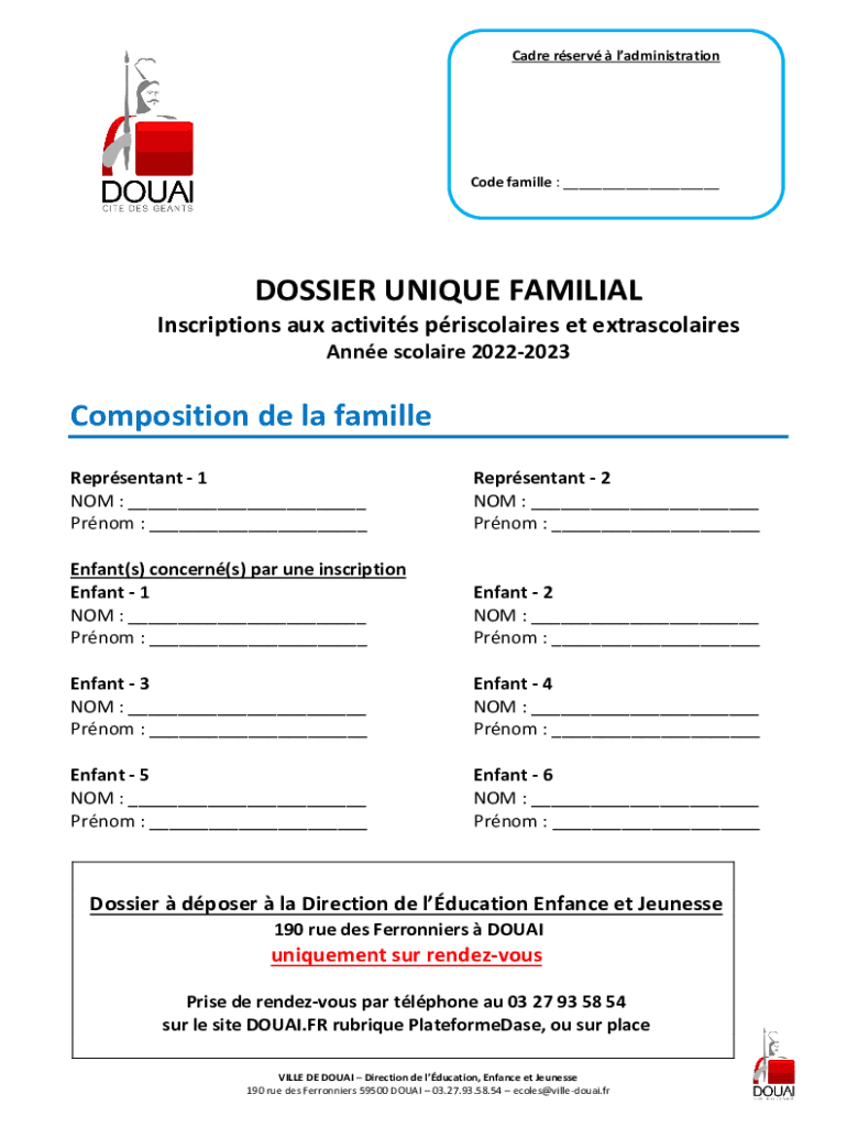 Remplissable En Ligne DOSSIER UNIQUE FAMILIAL Composition de la famille ...