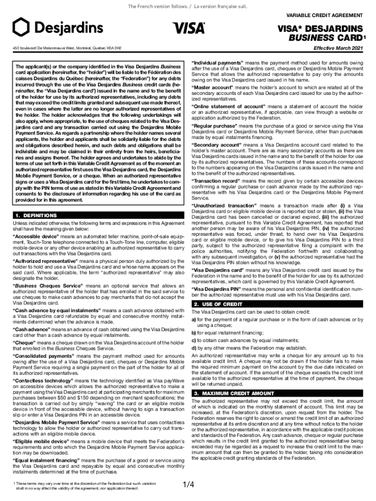Remplissable En Ligne VCA Visa Desjardins Business Card. VCA Visa ...