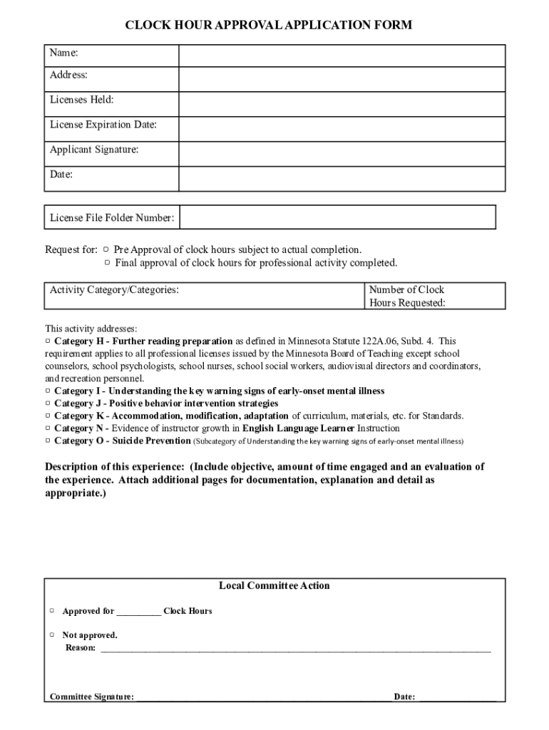 Fillable Online Clock Hour Application Form Fax Email Print - pdfFiller