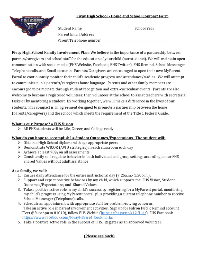 Fillable Online fhs pasco k12 fl Parent Communication Information Sheet - Fivay High School Fax ...
