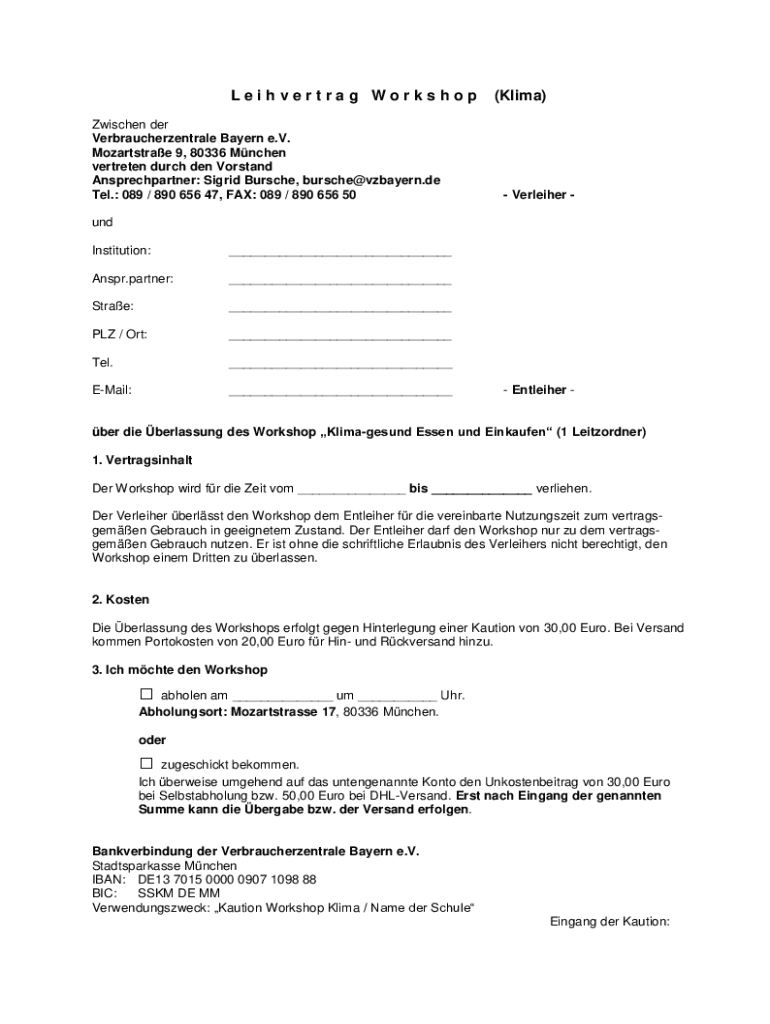 Ausfüllbar Online Leihvertrag Workshop Fax Email Drucken - pdfFiller