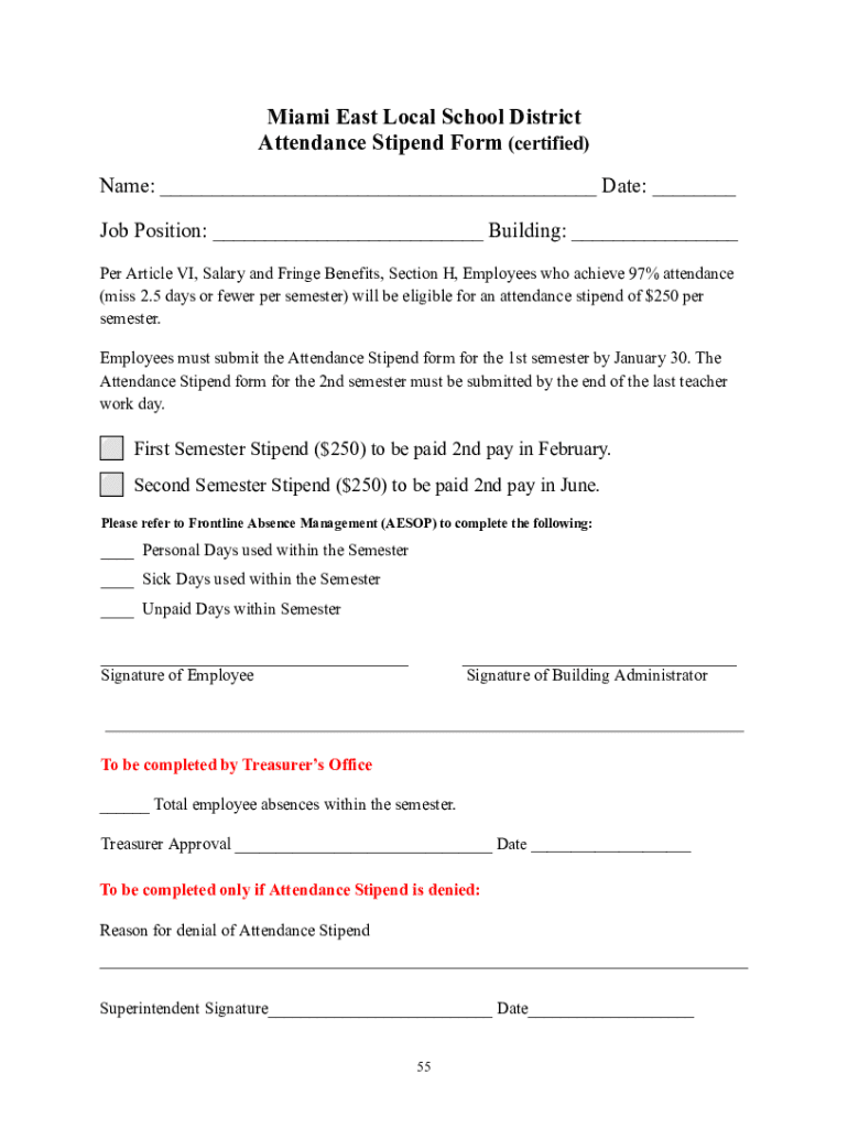 Fillable Online Attendance Stipend Form (certified) Fax Email Print ...