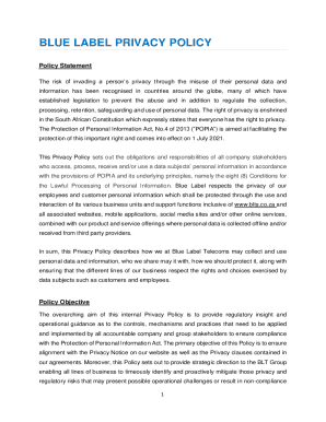 Fillable Online BLUE LABEL PRIVACY POLICY Fax Email Print - pdfFiller