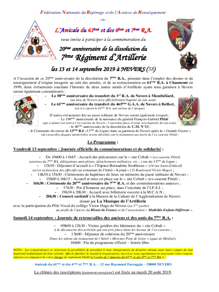 Remplissable En Ligne L'Amicale du 61me et des 6me et 7me R.A. Fax ...