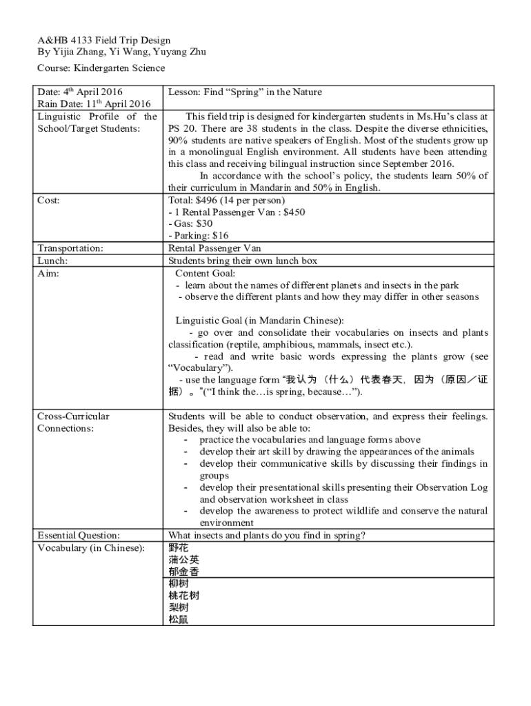 Fillable Online A&HB 4133 Field Trip Design By Yijia Zhang, Yi Wang ...