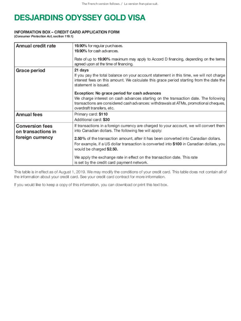 Remplissable En Ligne Information Box - Desjardins Odyssey Gold Visa ...