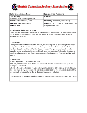 Fillable Online Provincial Team Athlete Agreement Number: Effective Fax ...