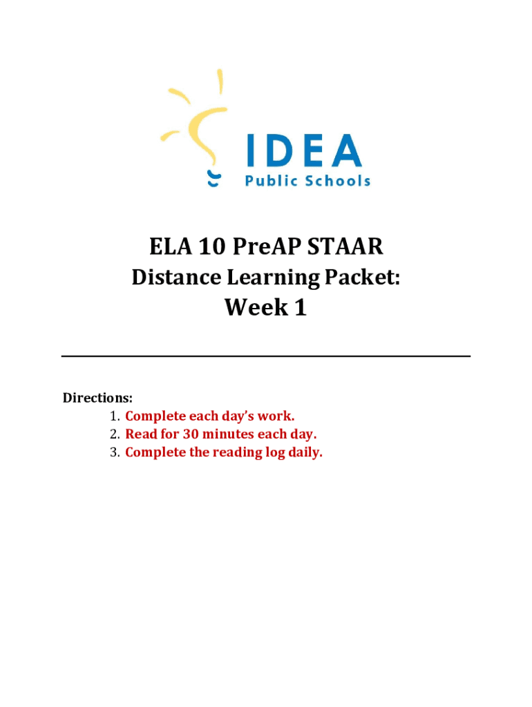 Fillable Online ELA 10 PreAP STAAR. Distance Learning Packet: Week ...