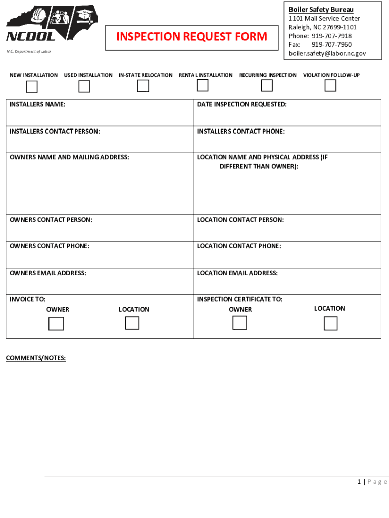 Fillable Online Instructions for completing NC DOL Inspection Request ...
