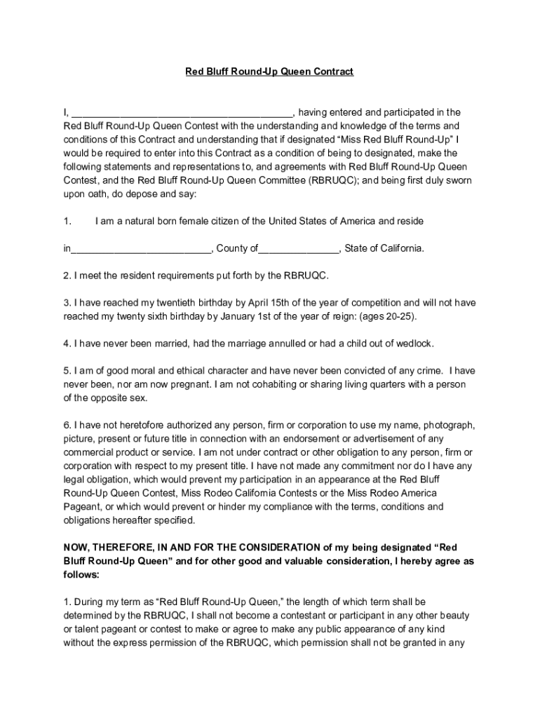 Fillable Online Red Bluff Round-Up Royalty Competition Rules ...