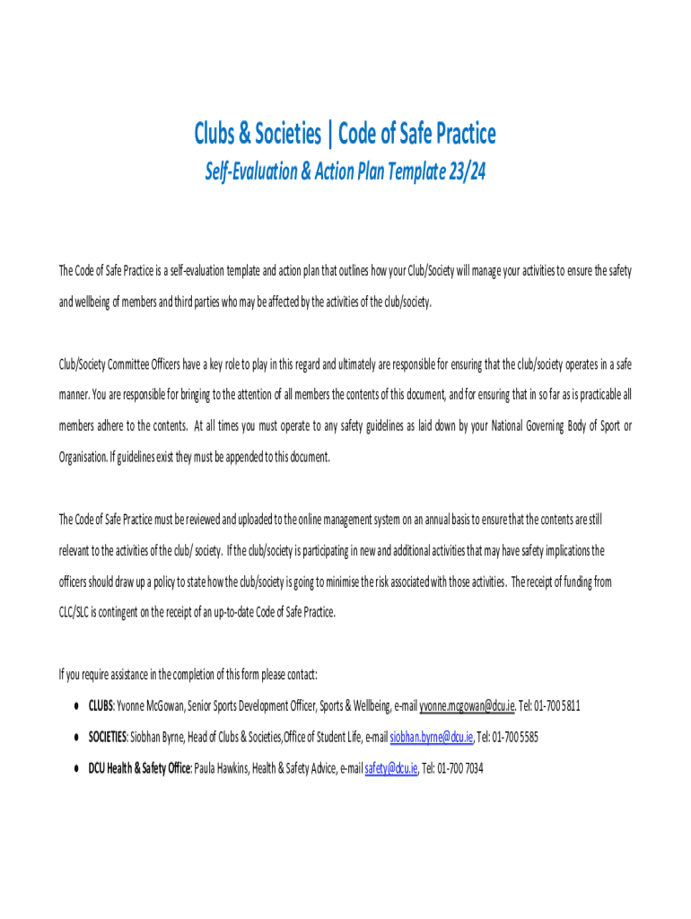 Fillable Online Clubs & SocietiesCode of Safe Practice Fax Email Print ...