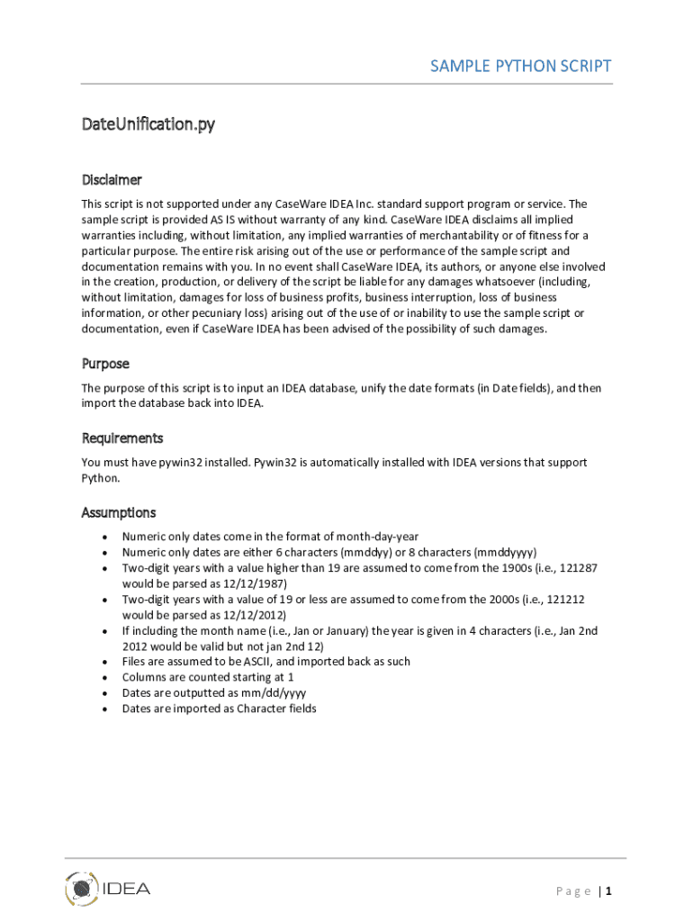 Fillable Online SAMPLE PYTHON SCRIPT DateUnification.py Fax Email Print - pdfFiller