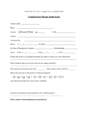 Fillable Online Cranial Sacral Therapy Intake Form - The Natural Path ...