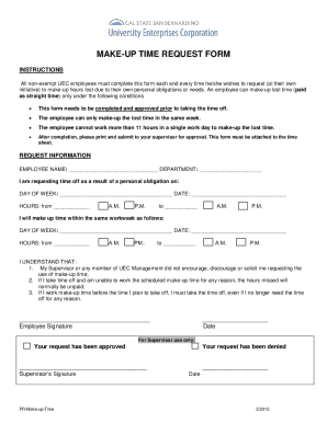 Fillable Online Personal Time Off and Makeup Work Time Request Form Fax ...