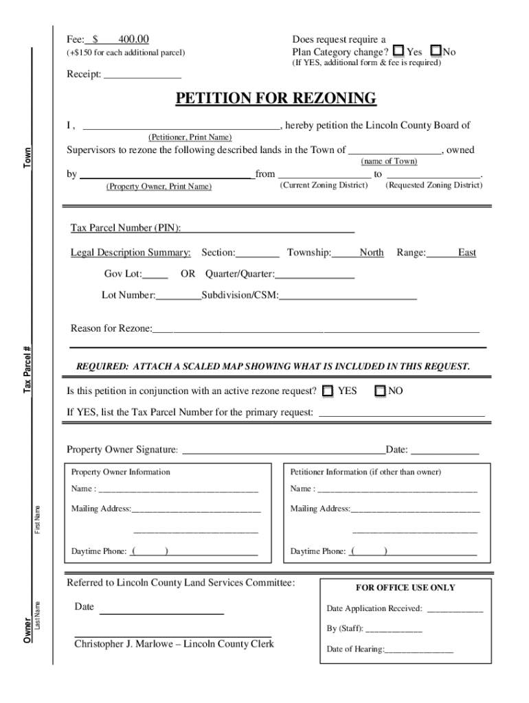Fillable Online co lincoln wi PETITION FOR REZONING - Lincoln County ...