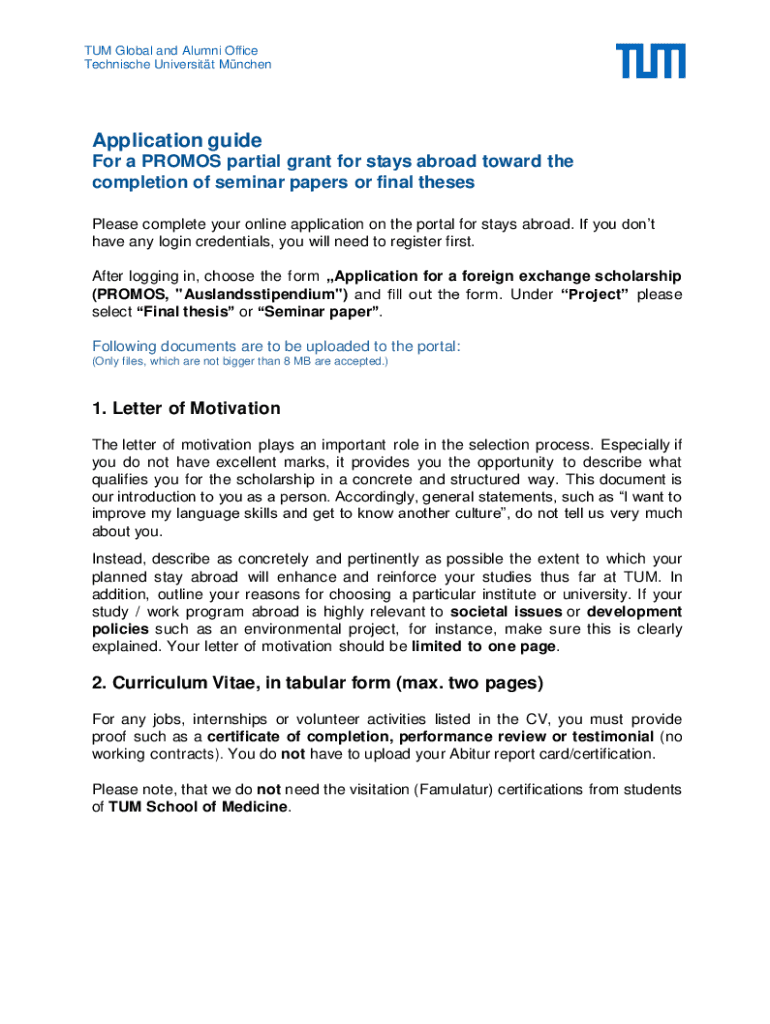 Fillable Online Application guide - TUM Global & Alumni Office Fax ...
