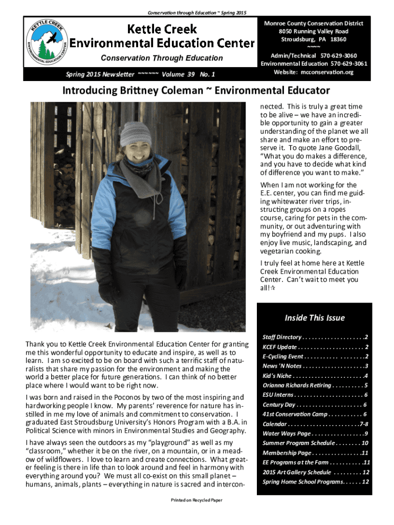 Fillable Online Kettle Creek Environmental Education Center/Wildlife ...