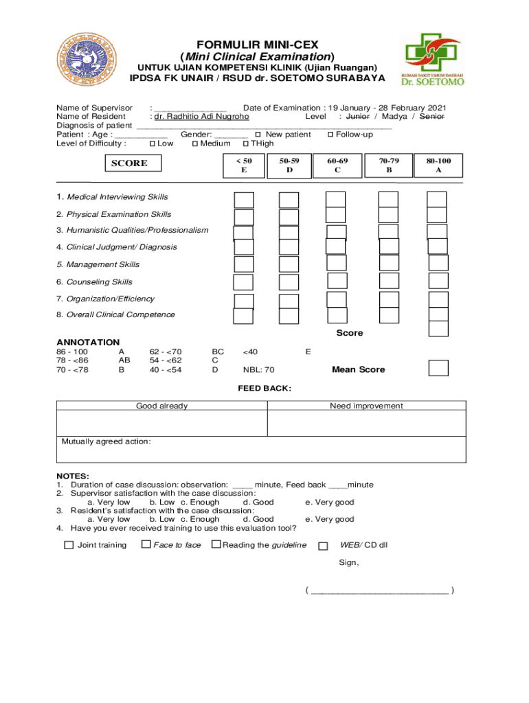 Fillable Online FORMULIR MINI-CEX (Mini Clinical Examination) Fax Email Print - pdfFiller