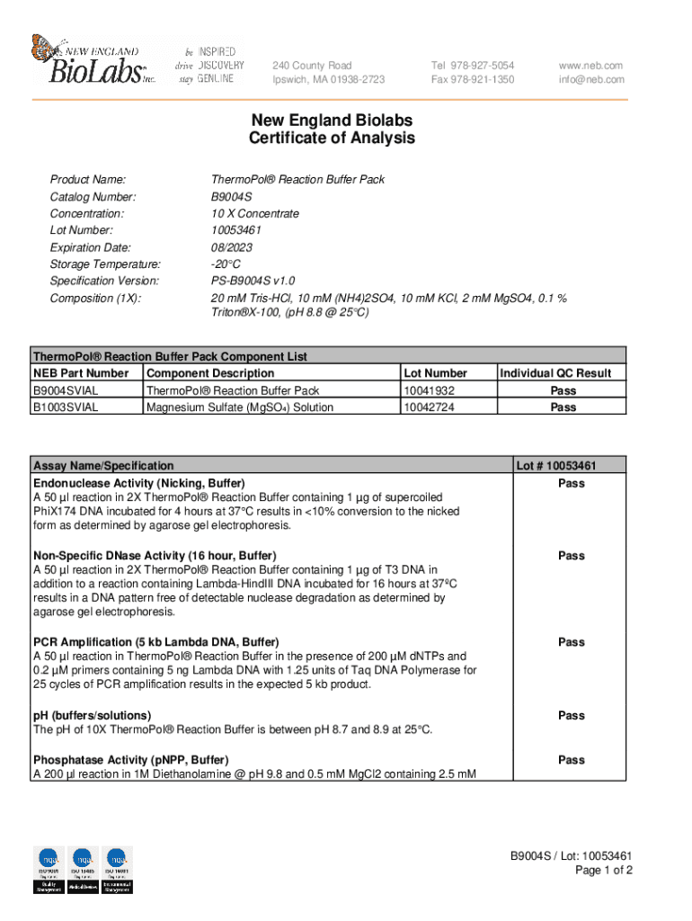 Fillable Online ThermoPol Reaction Buffer Pack Fax Email Print - pdfFiller