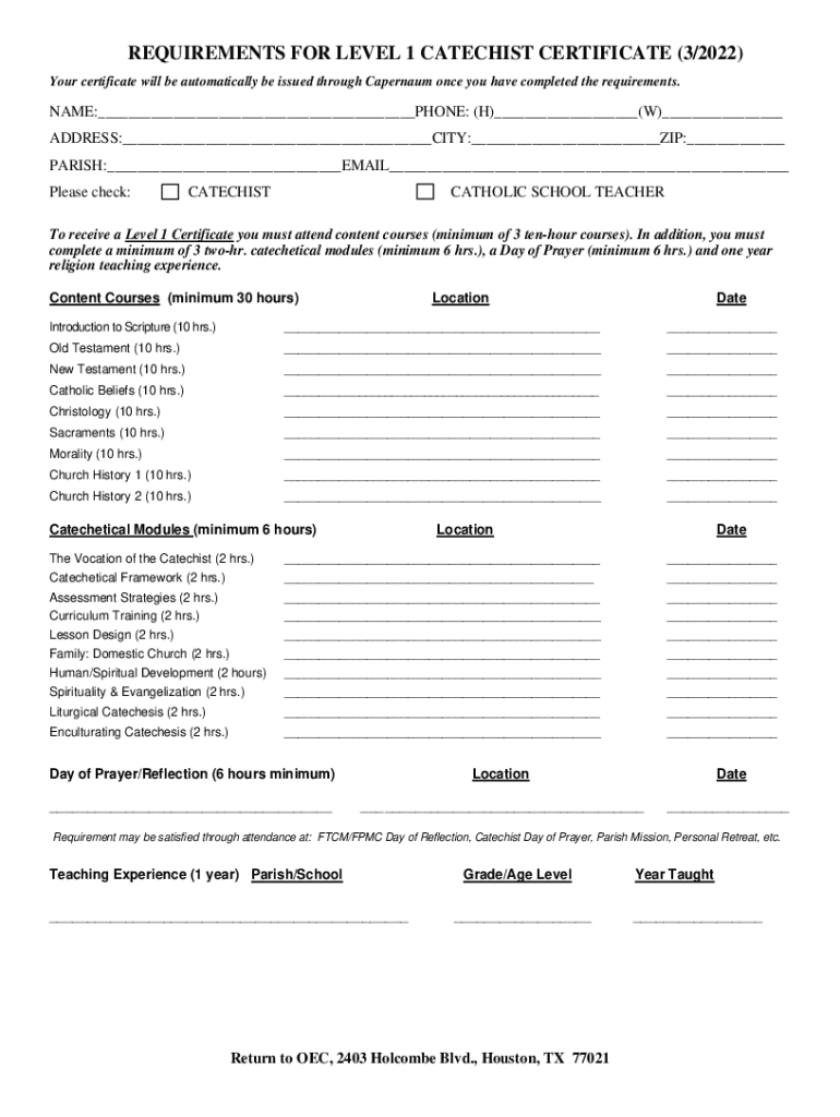 Fillable Online catechist certificate (3/2022) Fax Email Print - pdfFiller