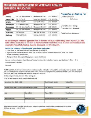 Fillable Online minnesota department of veterans affairs - admission ...