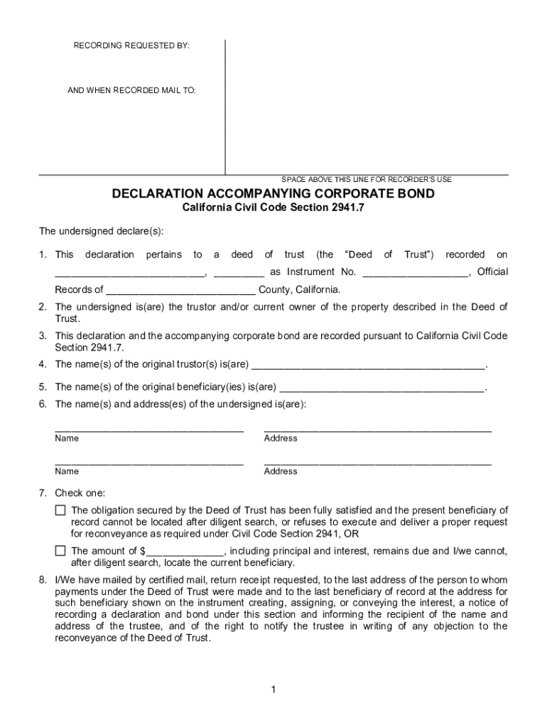 Get CA Declaration Accompanying Corporate Bond: Fill out & sign online ...
