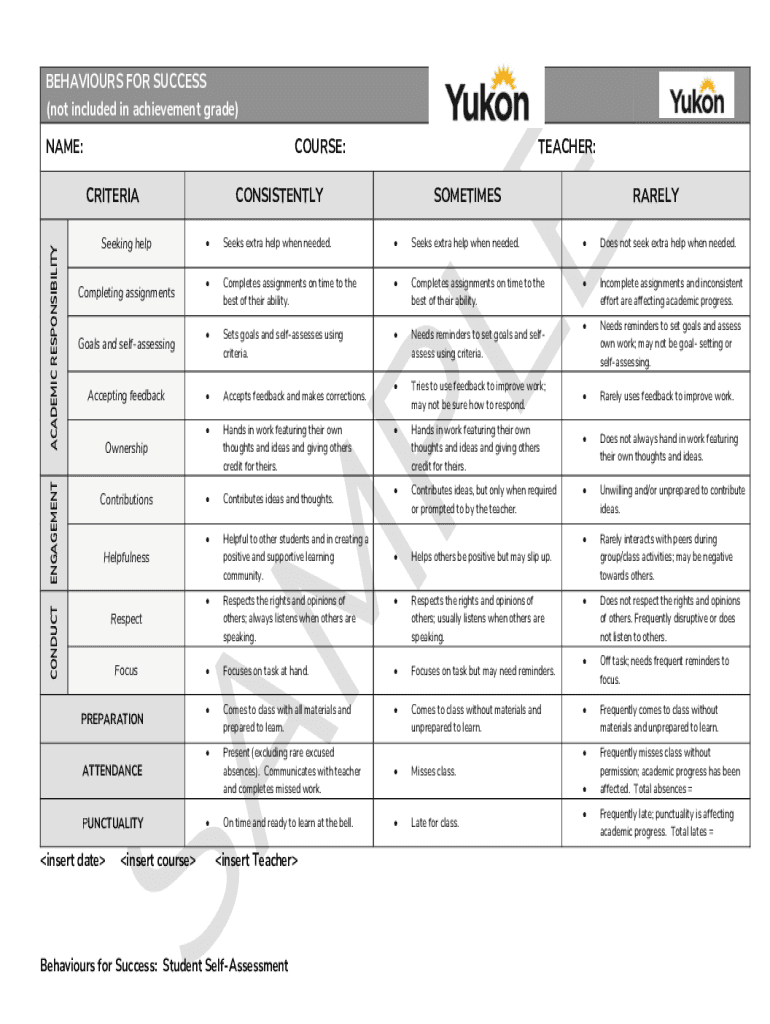 Fillable Online BEHAVIOURS FOR SUCCESS (not ... Fax Email Print - pdfFiller
