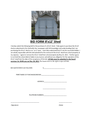 Fillable Online BID FORM 8'x12' Shed Fax Email Print - pdfFiller