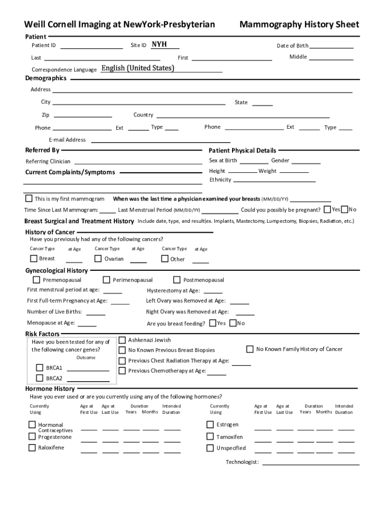 Fillable Online Mammography Form Fax Email Print - pdfFiller