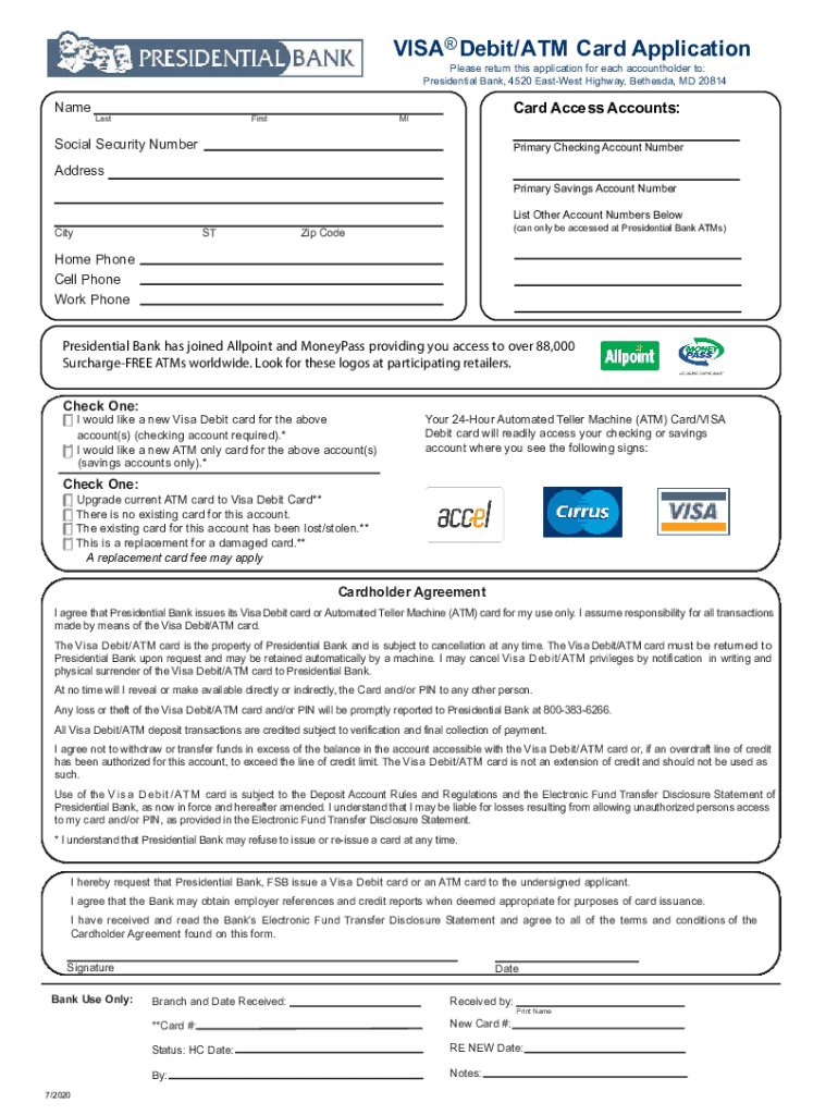 Fillable Online Visa Debit Cards - Checking & Savings Fax Email Print ...