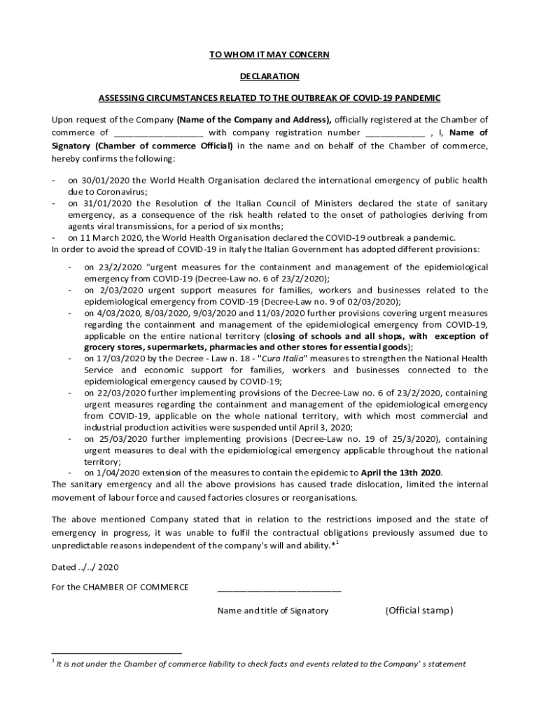 Fillable Online Declaration outbreak COVID-19 - Italy 02042020.docx Fax ...