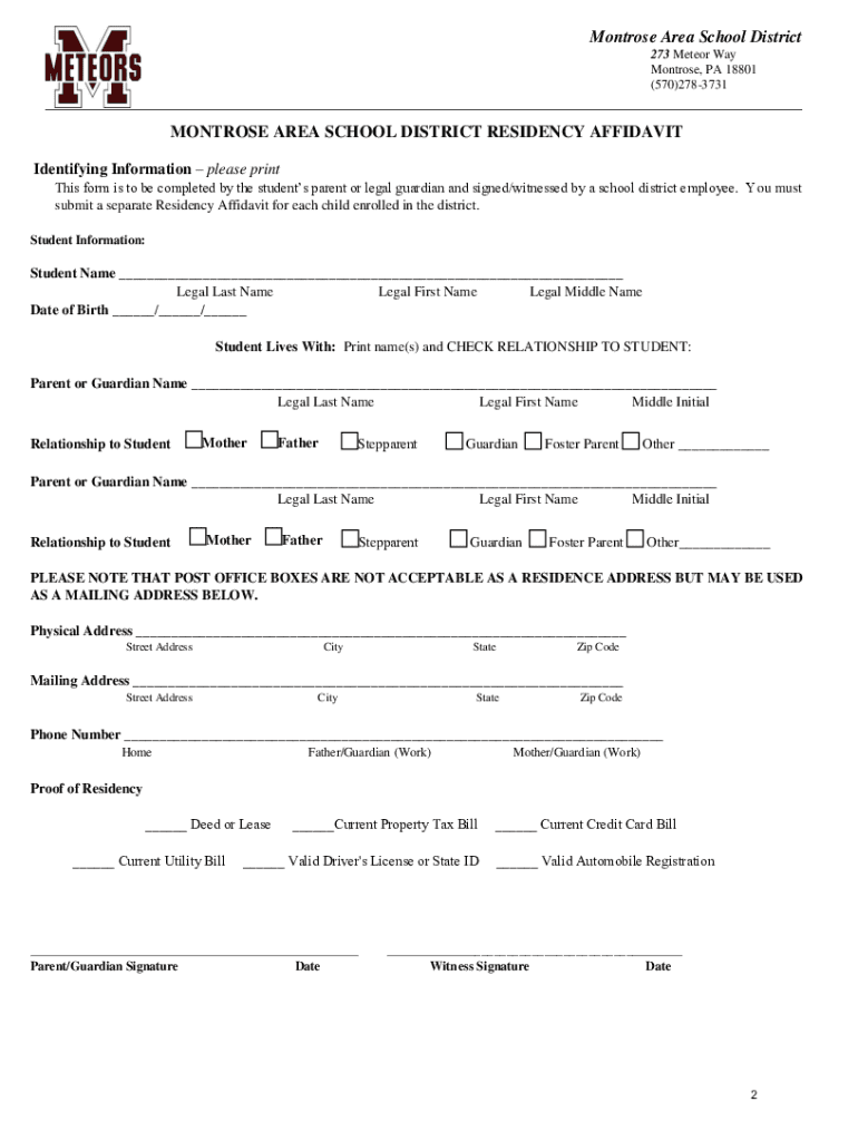 Fillable Online Montrose Area School District: Home Fax Email Print ...