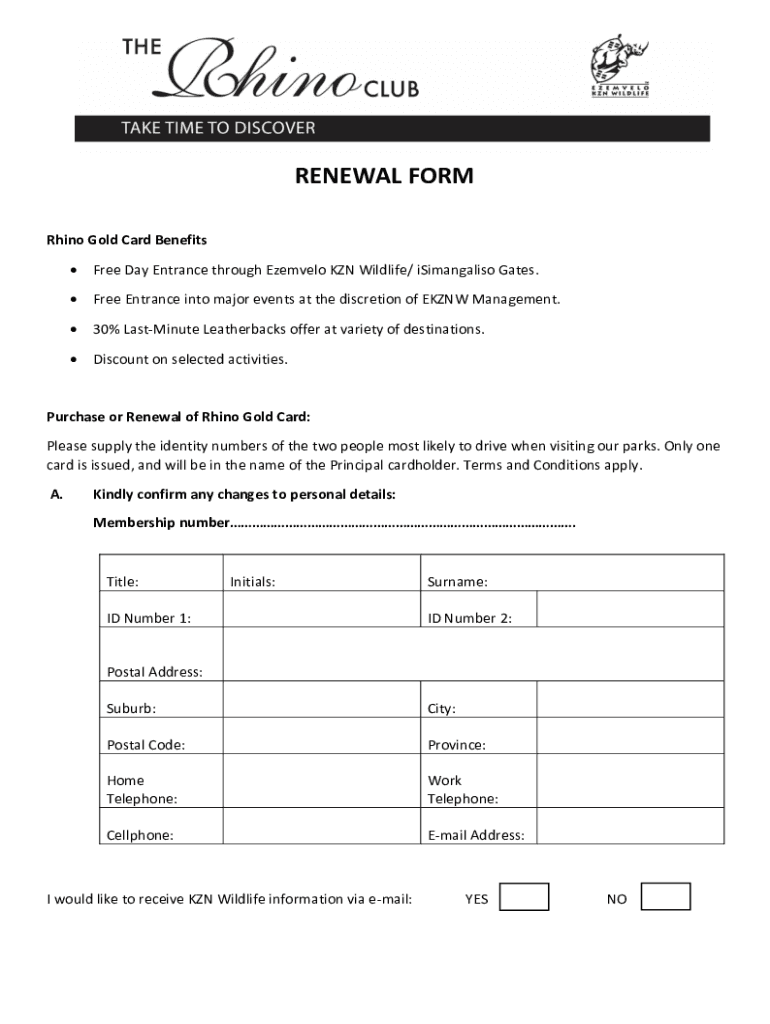 Fillable Online Benefits of being a Rhino Card... - Ezemvelo KZN ...