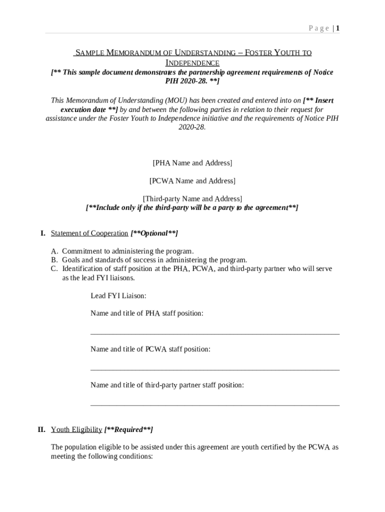 Sample Memorandum of Understanding - HUD Doc Template | pdfFiller
