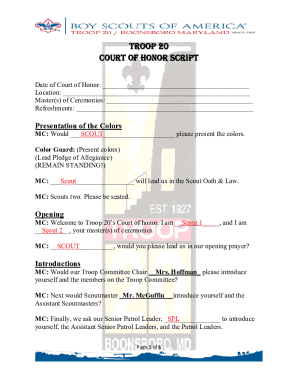Fillable Online Troop Courts of Honor - Troop Program Resources - Boy ...