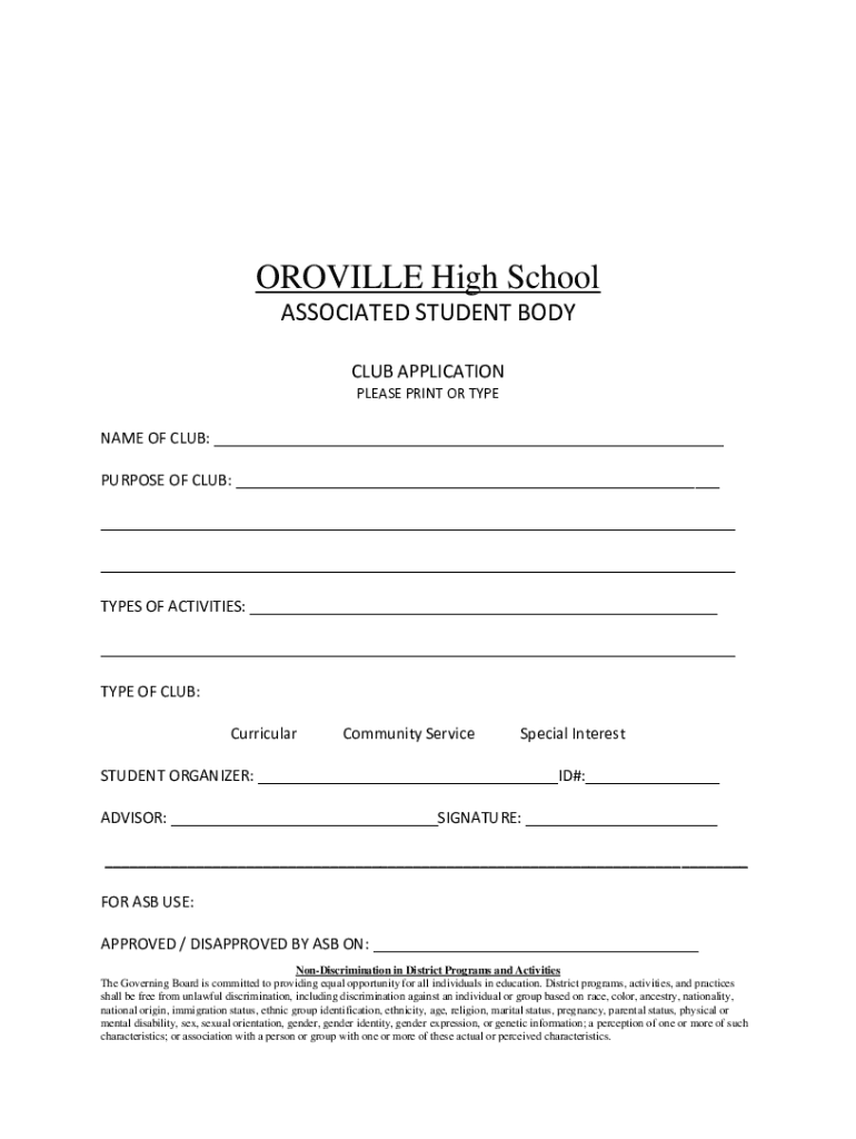 Fillable Online Oroville High School Club Application Fax Email Print ...