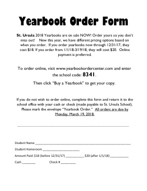 Fillable Online Yearbook Order Form - St. Ursula School Fax Email Print ...
