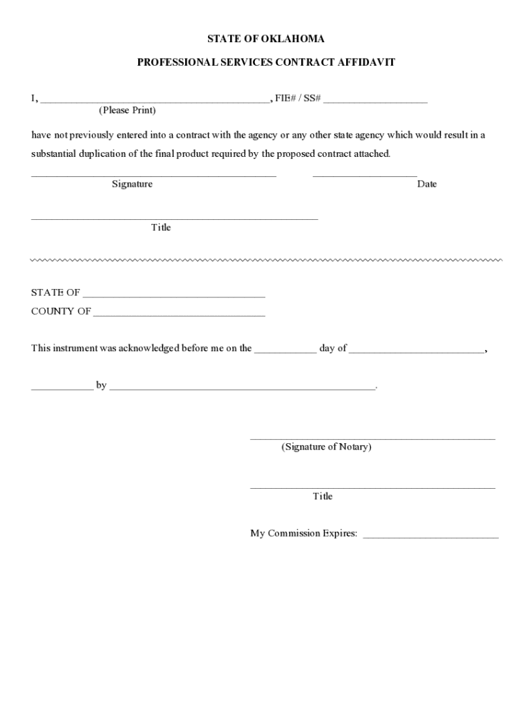 Fillable Online Professional Services Contract Affidavit - Oklahoma.gov ...