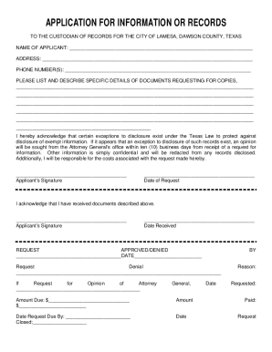 Fillable Online APPLICATION FOR INFORMATION OR RECORDS Fax Email Print ...
