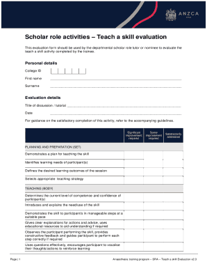 Fillable Online Scholar role activities Teach a skill evaluation Fax ...