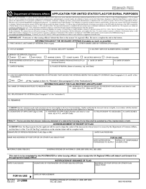 Fillable Online Form 27 2008 Application for United States Flag for ...