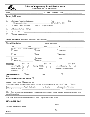 Fillable Online Scholars' Preparatory School Medical Form ... Fax Email ...